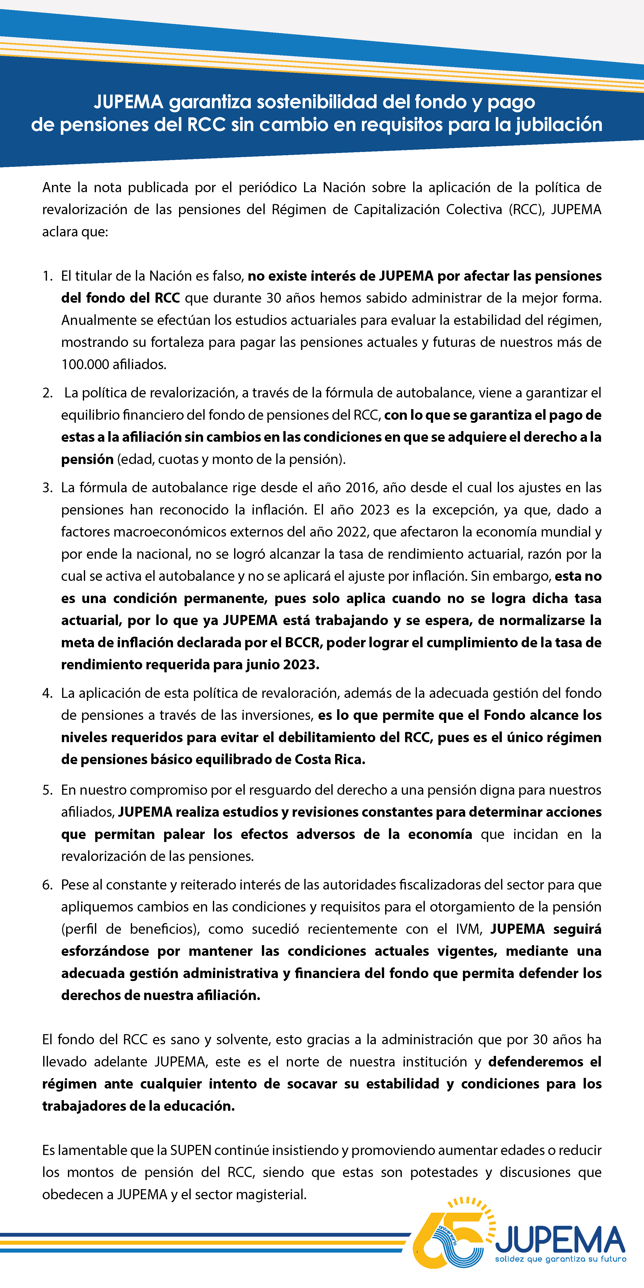 JUPEMA garantiza sostenibilidad del fondo y pago de pesiones del RCC ...
